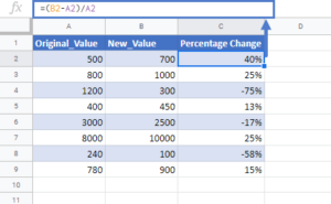 Calculate Percentage Change Between Numbers in Excel