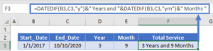 Calculate Years & Months of Service in Excel & Google Sheets - Automate ...