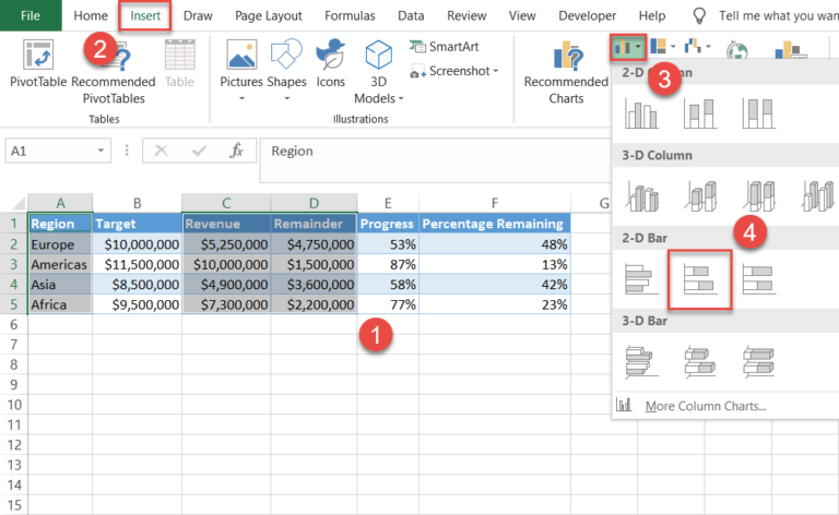 How to Create Progress Charts (Bar and Circle) in Excel - Automate Excel
