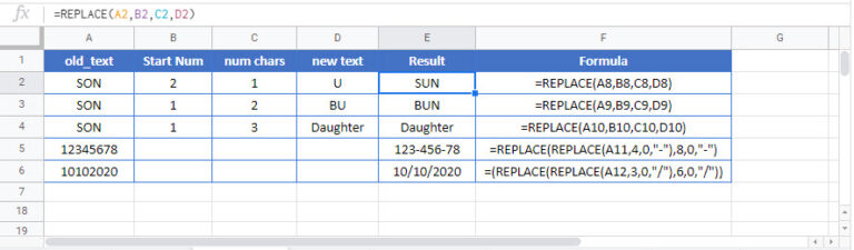 REPLACE Function Examples - Excel, VBA, & Google Sheets - Automate Excel