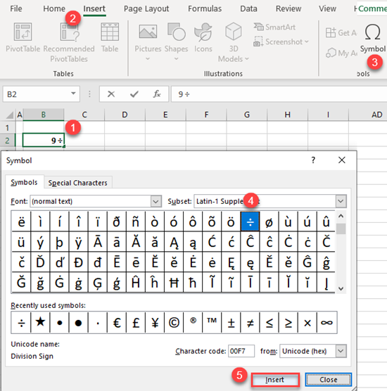 Shortcut For Division Sign