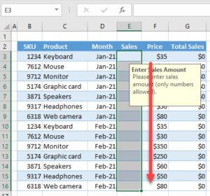 Create an Input Message (Data Validation) in Excel & Google Sheets ...