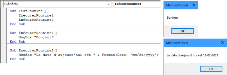 Vba Appel Exécution Dune Sous Procédure à Partir Dune Autre Sous Procédure Automate Excel