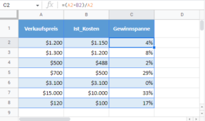 Gewinnspannenrechner in Excel und Google Sheets - Automate Excel