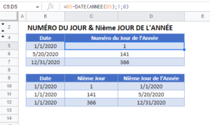 Numéro du Jour de l'Année - Excel et Google Sheets - Automate Excel