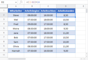 Geleistete Arbeitsstunden berechnen - Excel & Google Sheets - Automate Excel