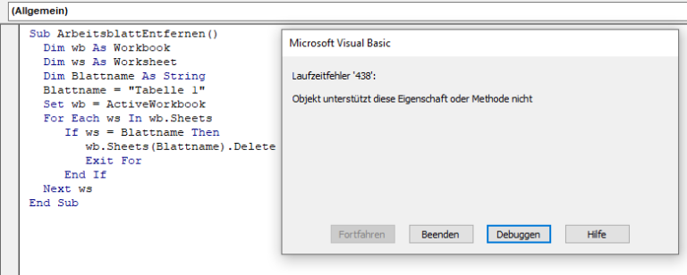 VBA - Fehler 438 beheben - Objekt unterstützt diese Eigenschaft oder Methode nicht - Automate Excel