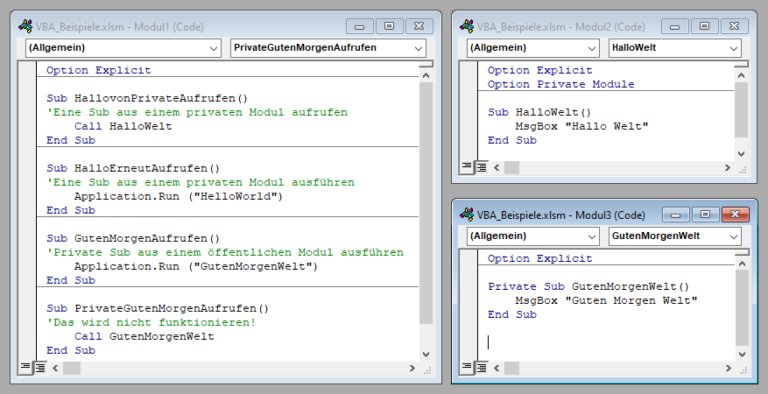 VBA - Private und öffentliche Prozeduren (Subs und Funktionen) - Automate Excel