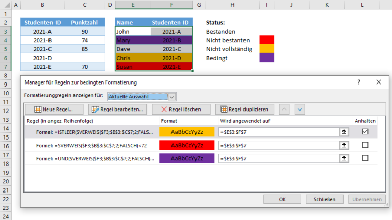 Bedingte Formatierung basierend auf SVERWEIS-Ergebnis - Excel & GS ...