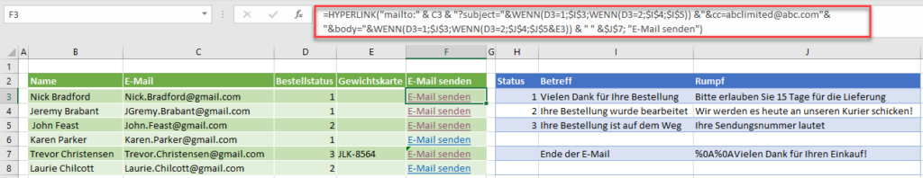 E-Mail aus Excel mit einer Formel senden (keine Makros!) - Automate Excel