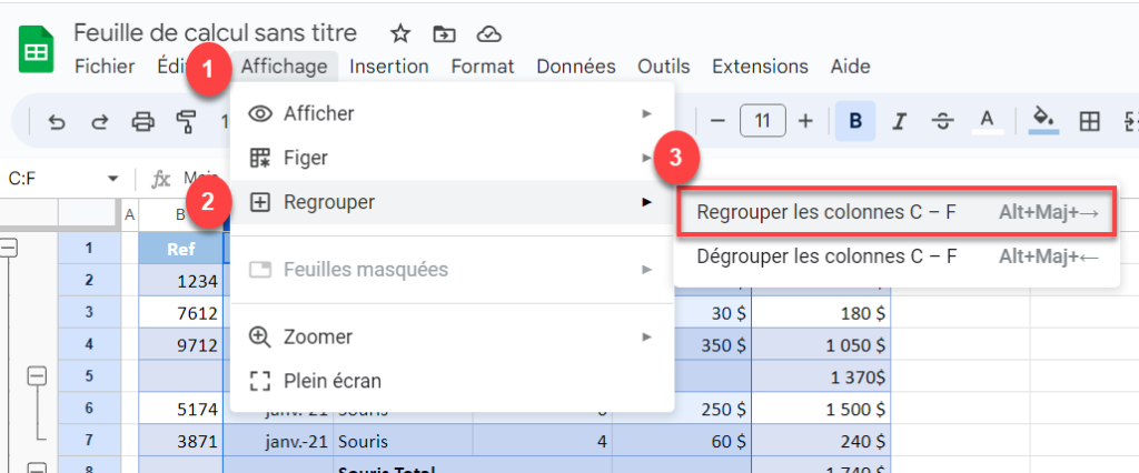 Développer / Réduire les Lignes ou les Colonnes Dans Excel et Google Sheets - Automate Excel
