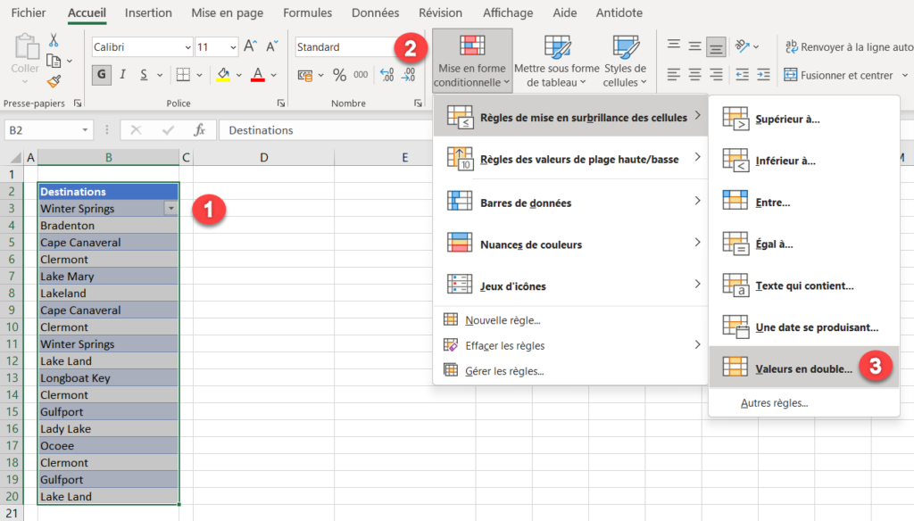 Comment Trouver des Valeurs en Double dans Excel et Google Sheets ...