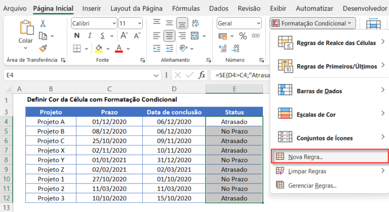 Fórmula SE - Definir Cor da Célula com Formatação Condicional - Excel e ...