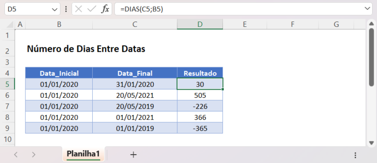 Número de Dias Entre Datas no Excel e no Google Planilhas