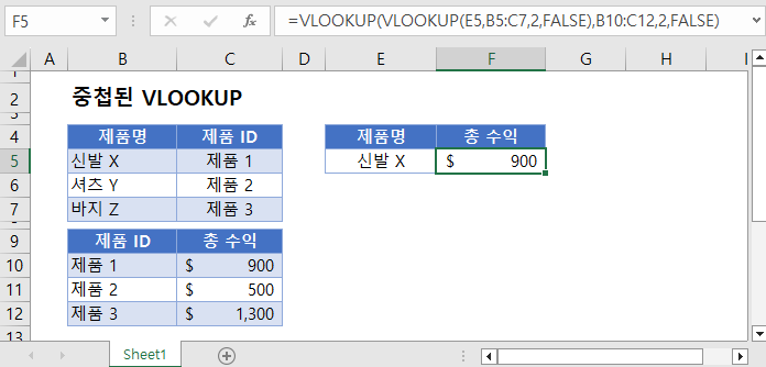 중첩된 VLOOKUP - Excel 및 Google 스프레드시트 - Automate Excel