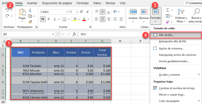 Cambiar el Tamaño de las Celdas al Alto de Fila Predeterminado en Excel y Google Sheets ...