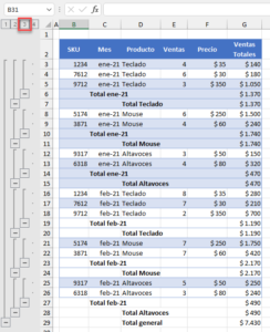 Contraer el Esquema Para Mostrar Sólo Los Subtotales en Excel y Google ...