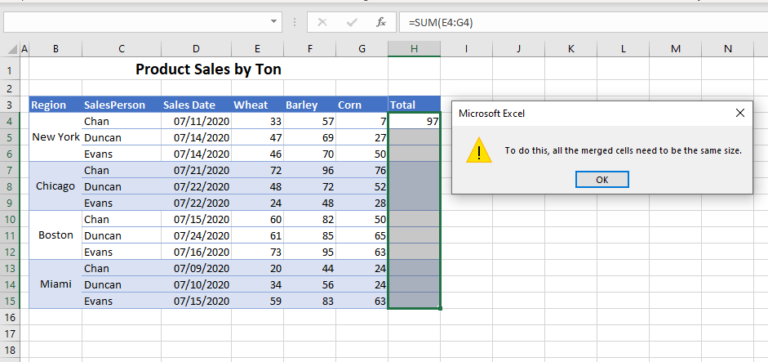 Fix "All the Merged Cells Need to Be the Same Size" in Excel - Automate ...